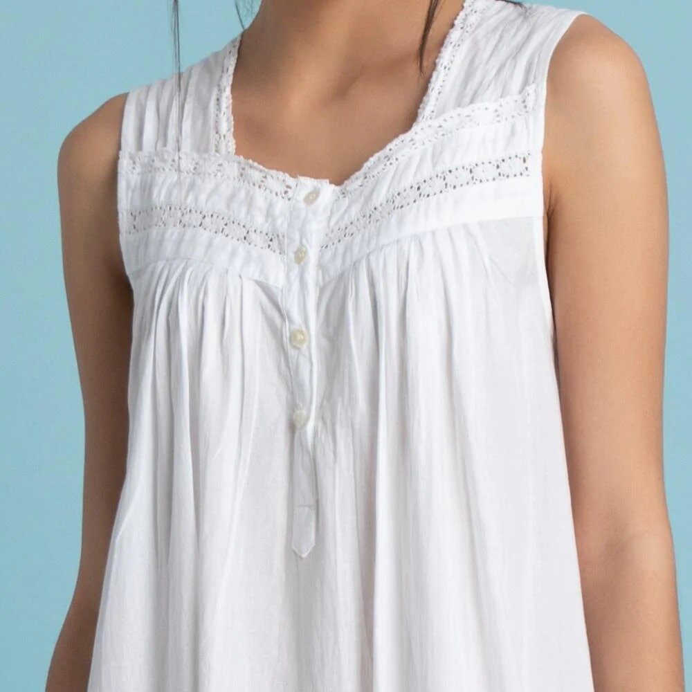 100% Cotton Iconic White Bohemian Nightgown Victorian Style Sleeveless ...