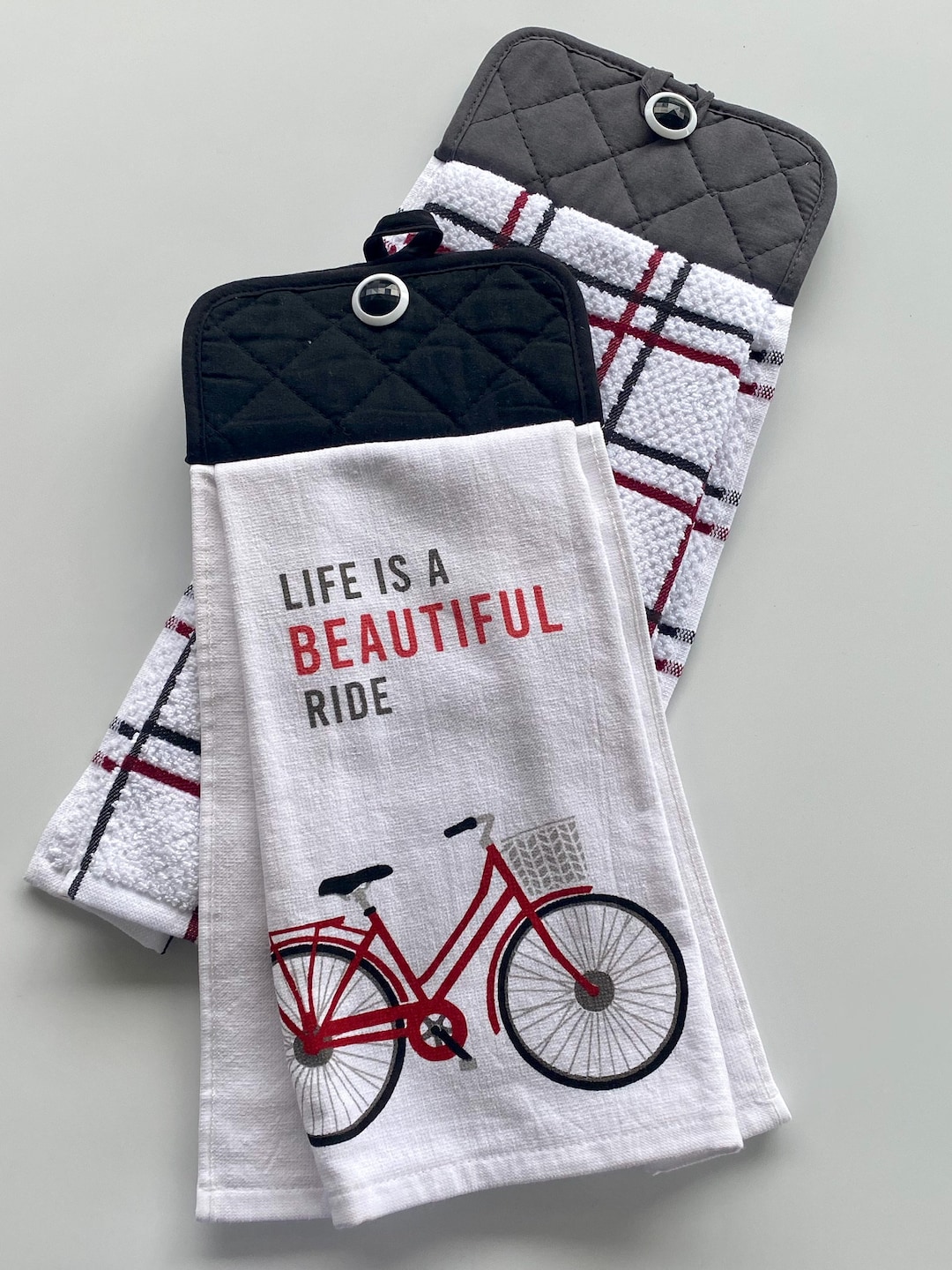 Black and Red Oven Door Towel, Double Sided Kitchen/bathroom Hanging ...