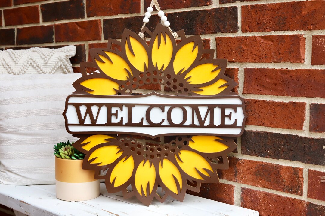 Sunflower Welcome Sign Door Sign Sunflower Welcome Sign Round Sign Home ...