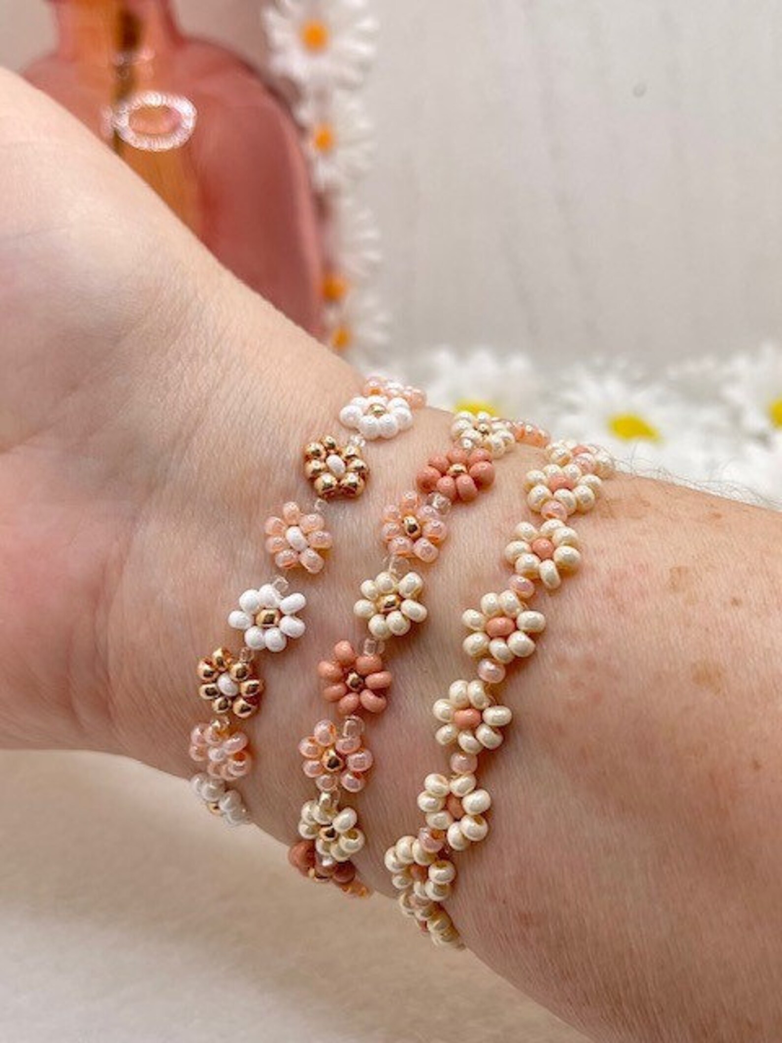 Flower Daisy Chain Bracelet, Stackable Bracelets, Gifts for Her ...