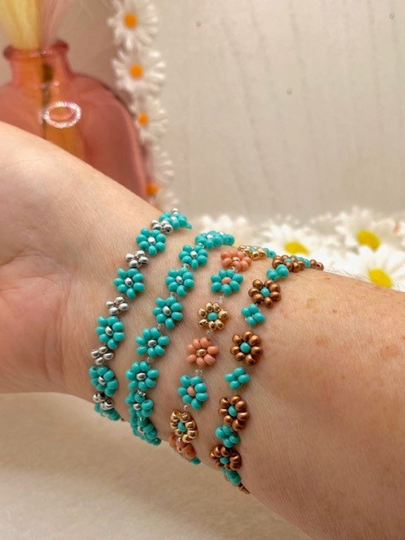 Flower Daisy Chain Bracelet, Stackable Bracelets, Gifts for Her ...