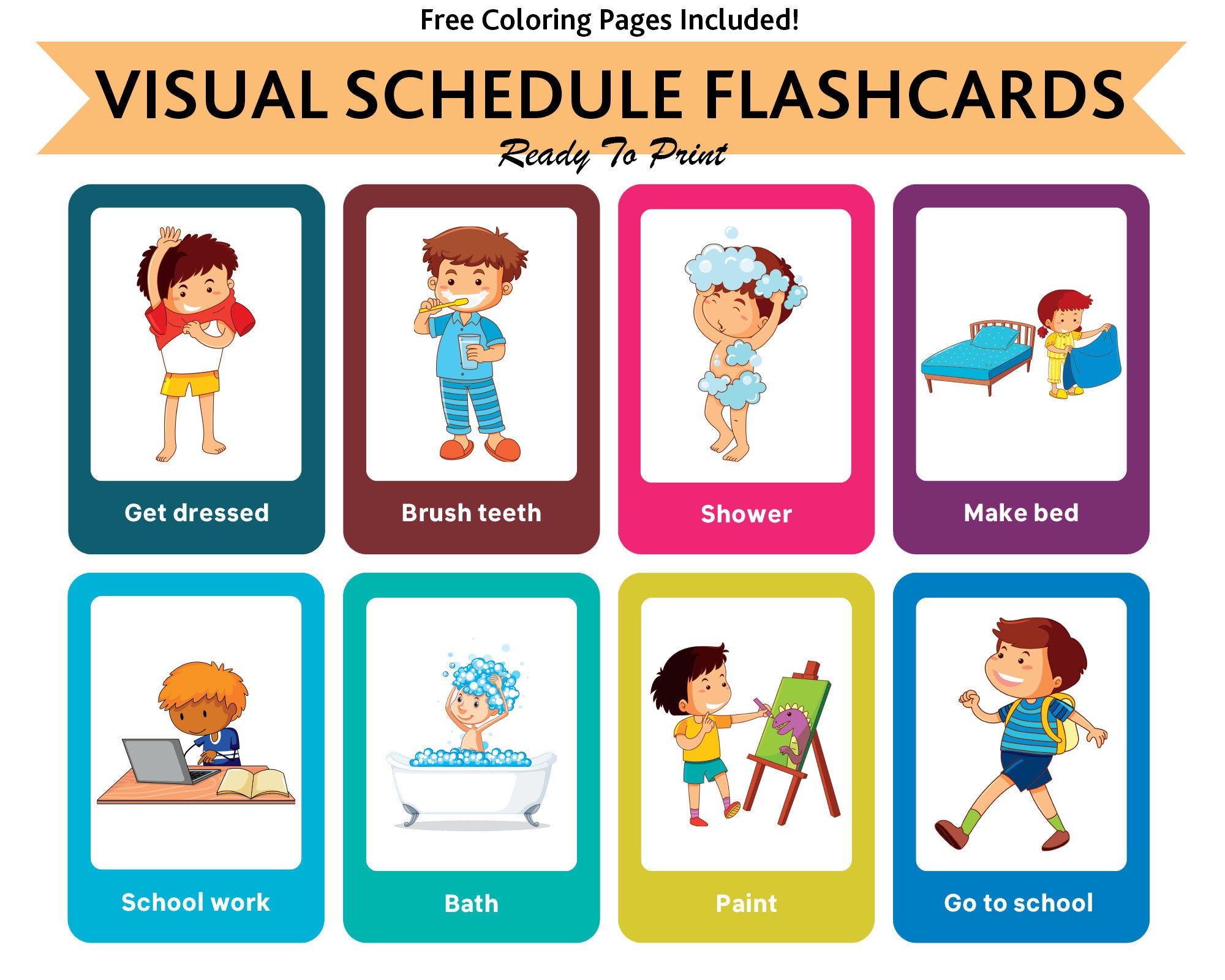 48 Visual Schedule Flashcards Montessori Flashcards & - Etsy UK