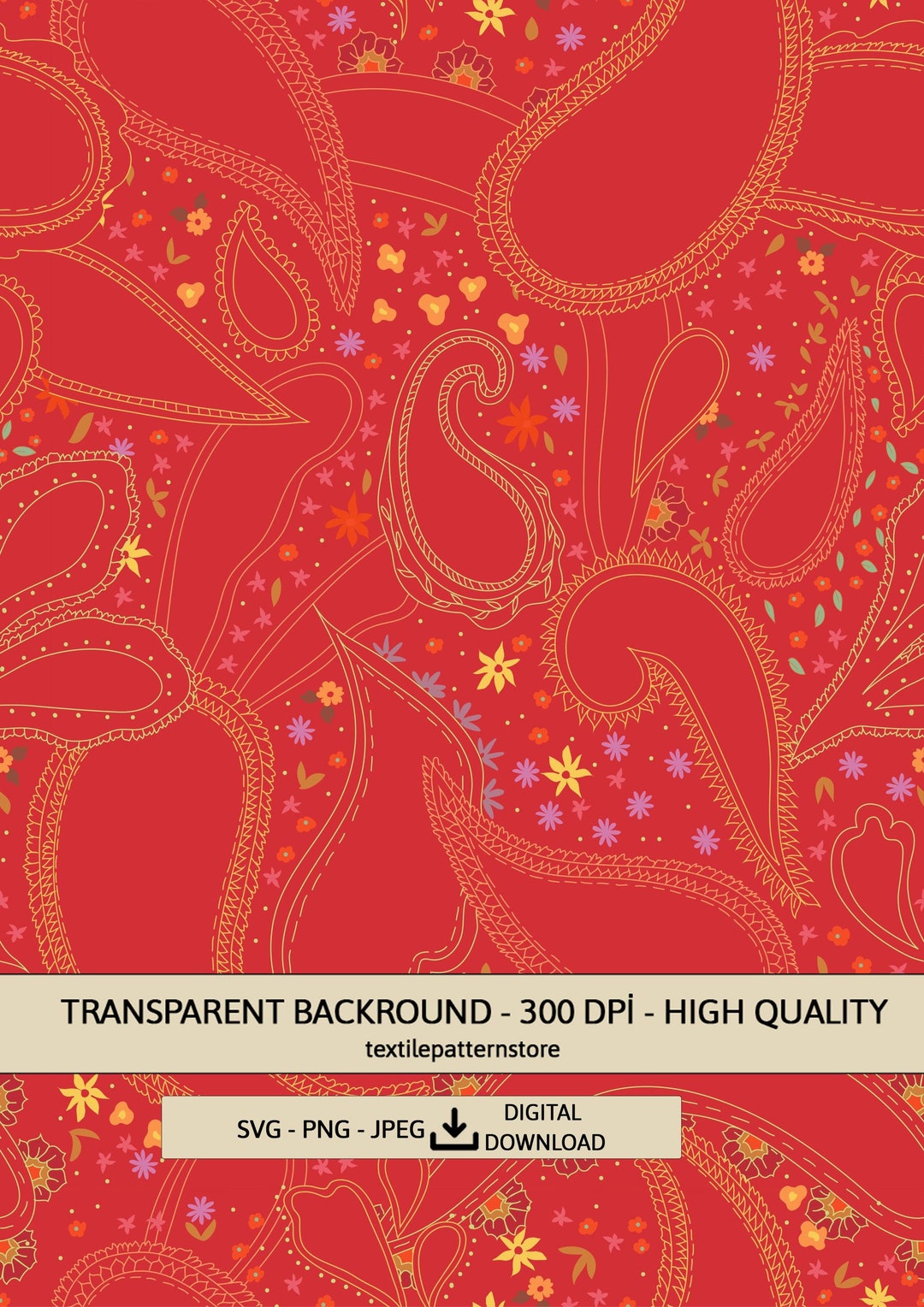 Boho Paisley Bandana Pattern, Seamless Vector Design, Digital Download ...
