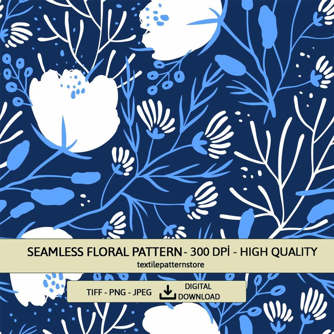 Modern Seamless Blue Flowers Background, Modern Flower Pattern, Painted ...