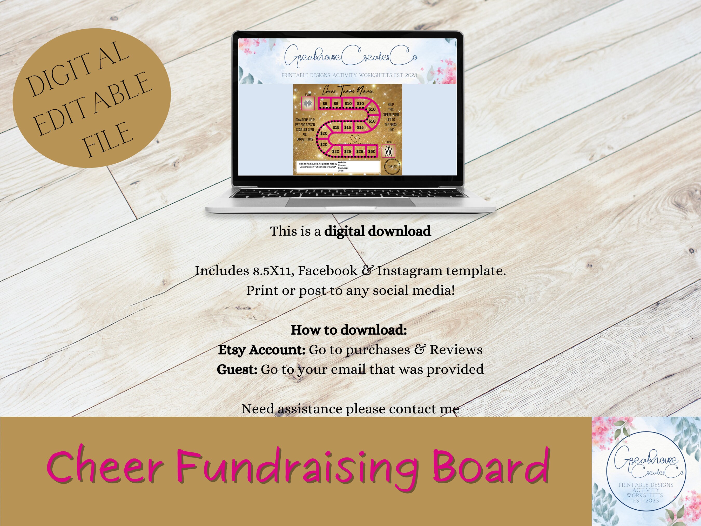 Gold Cheerleader Fundraiser Board | Editable CHEER Fundraiser Game ...