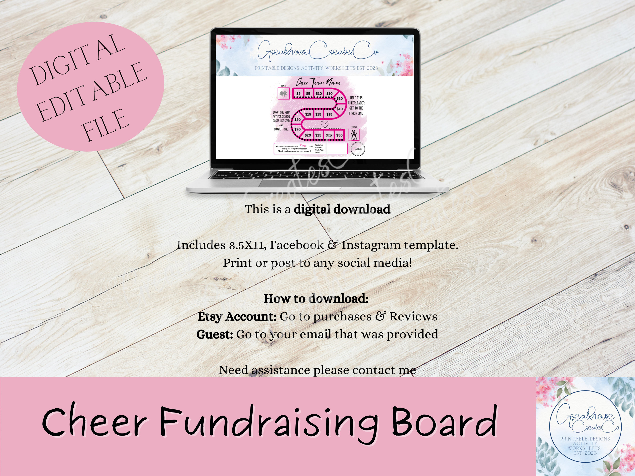 Pink Cheerleader Fundraiser Board | Editable CHEER Fundraiser Game ...