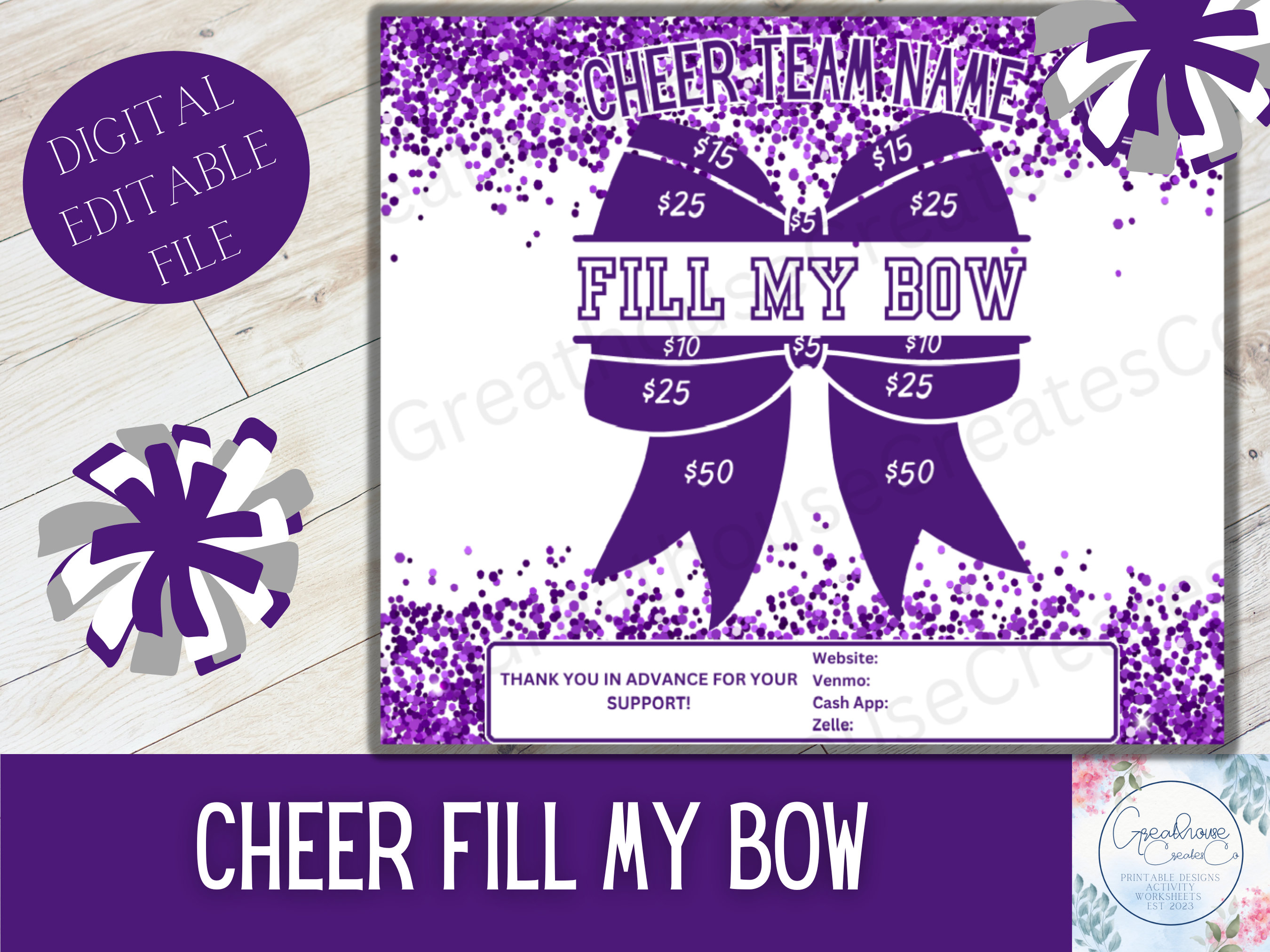 Purple & White Cheer Fundraiser | Fill My Bow | Fundraiser | Cheer ...