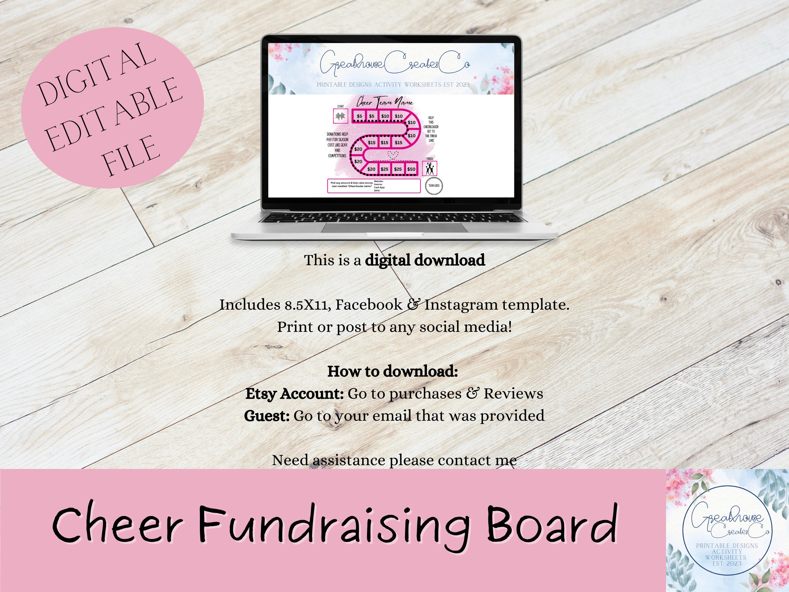 Pink Cheerleader Fundraiser Board Editable CHEER Fundraiser Game Cheer ...