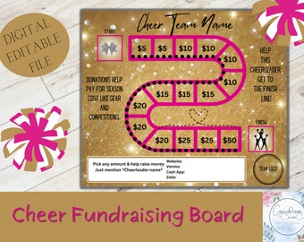 Pink Cheerleader Fundraiser Board Editable CHEER Fundraiser Game Cheer ...