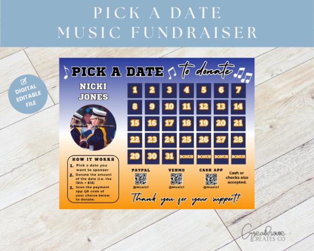 Music Pick a Date Fundraiser Calendar Printable, Editable Canva ...