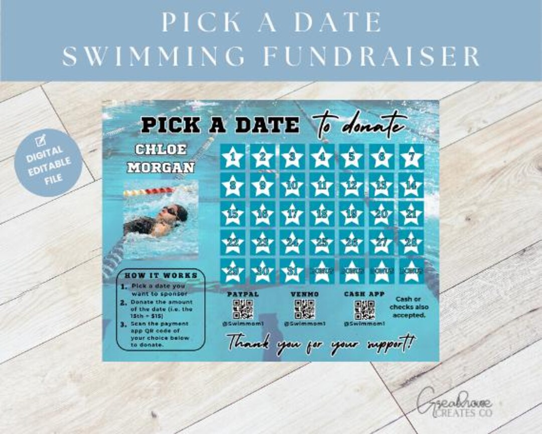 Swimming Pick a Date Fundraiser Calendar Printable, Editable Canva ...