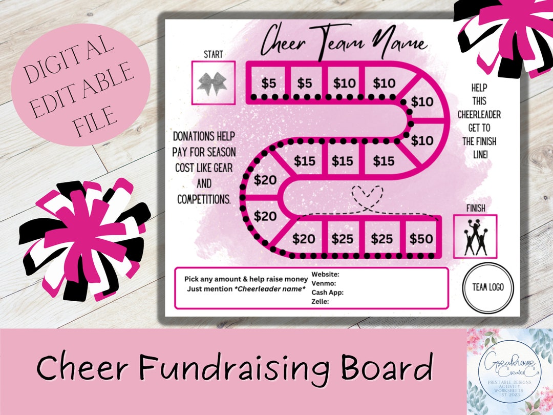 Pink Cheerleader Fundraiser Board Editable CHEER Fundraiser Game Cheer ...