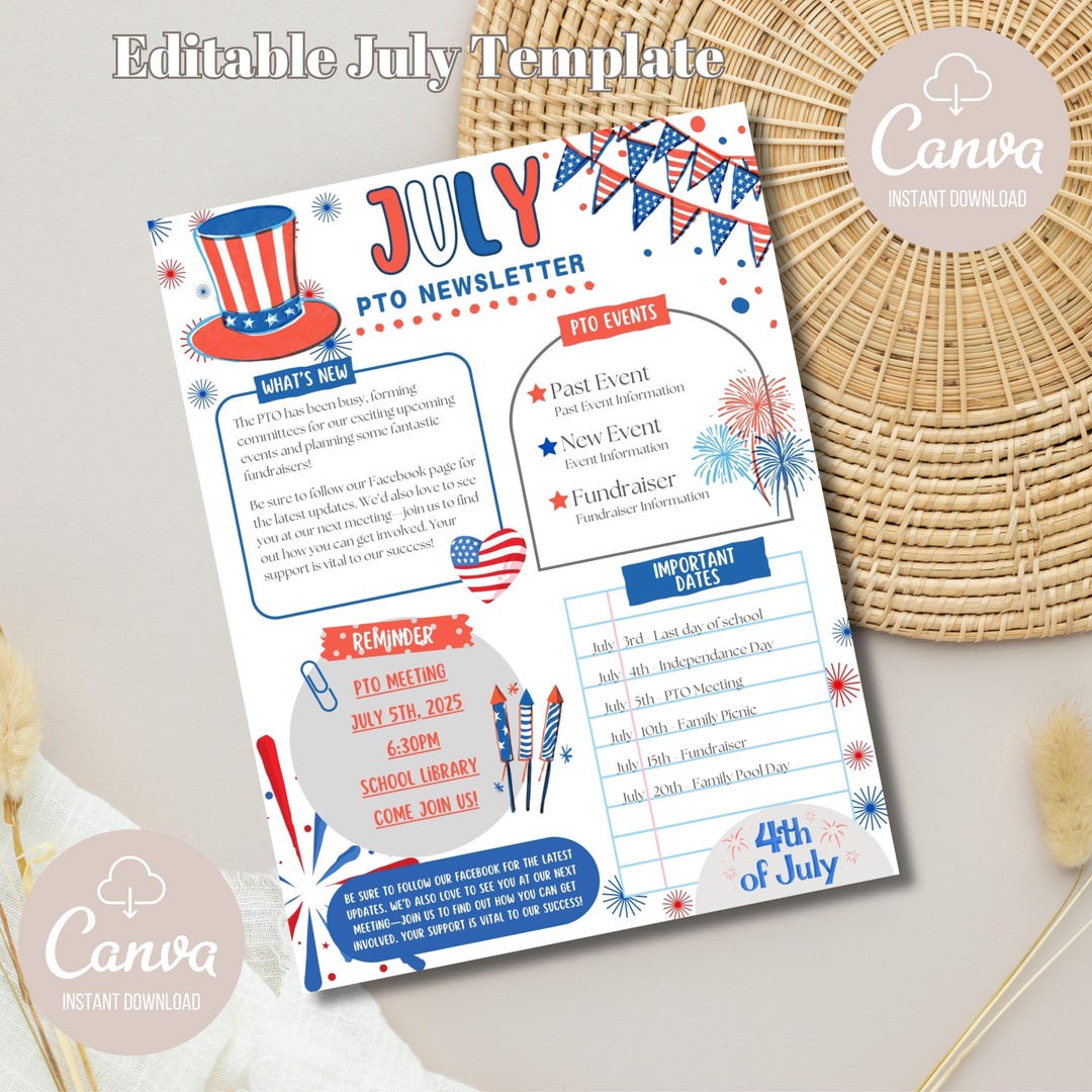 July Newsletter, PTO News, PTA, Teacher Classroom, 4th of July ...