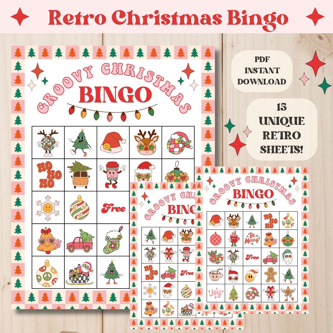 Printable Christmas Bingo Sheets, Party Game, Retro Theme, Homeschool ...