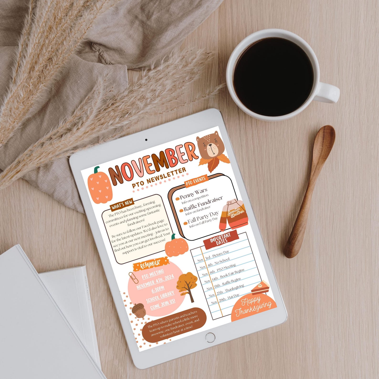Cute November Newsletter, PTO News, PTA, Teacher Classroom, Fall ...
