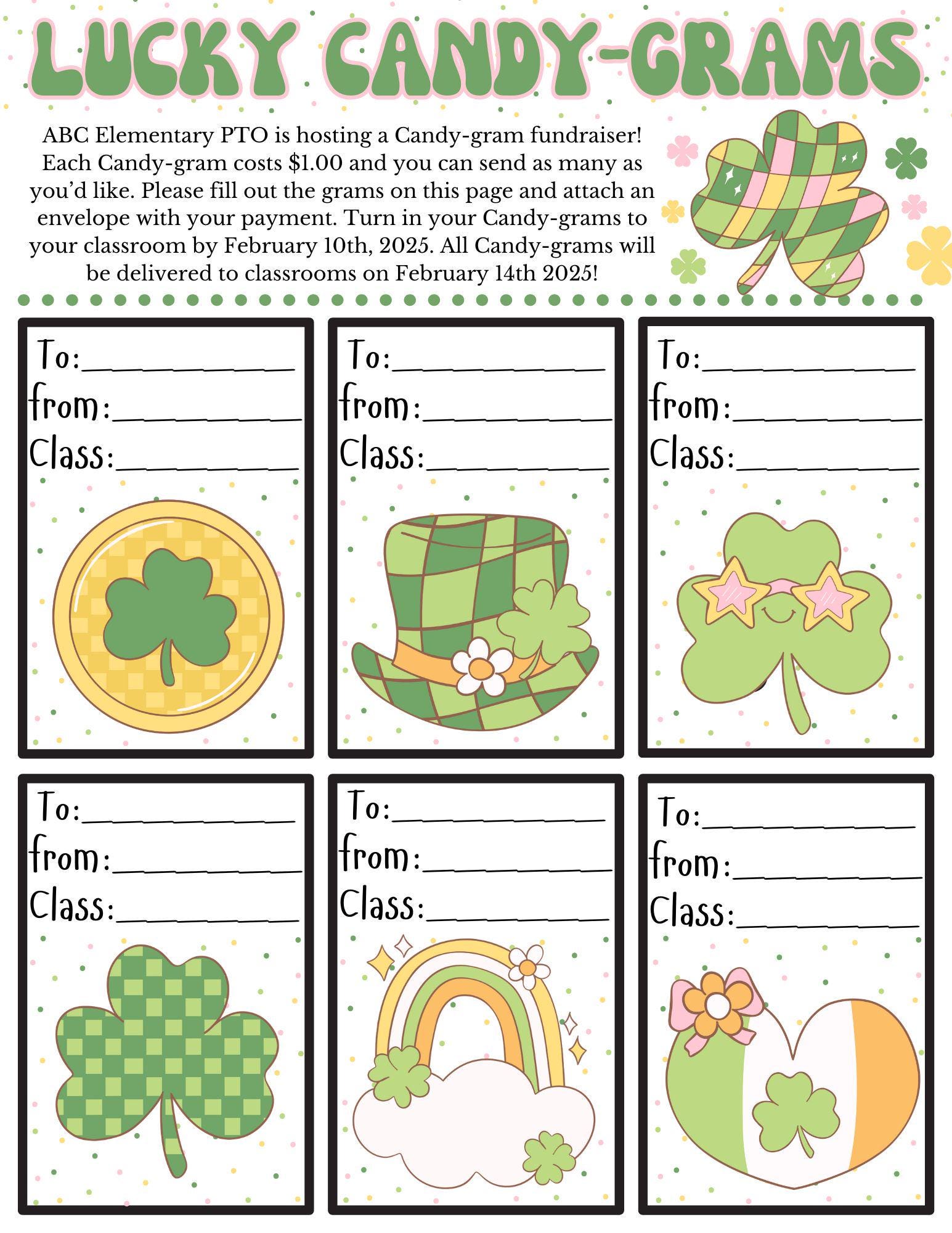 Lucky Candy Grams Fundraiser, Editable St. Patrick's Day Candy Grams ...