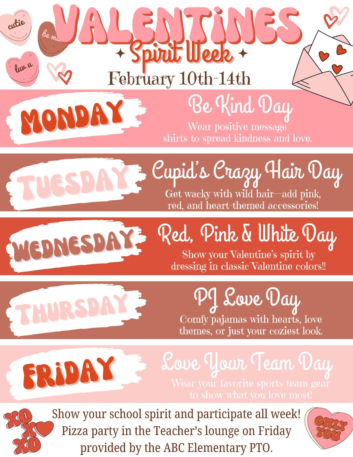 Valentine Spirit Week, Editable Flyer, Classroom Party, Invitation ...