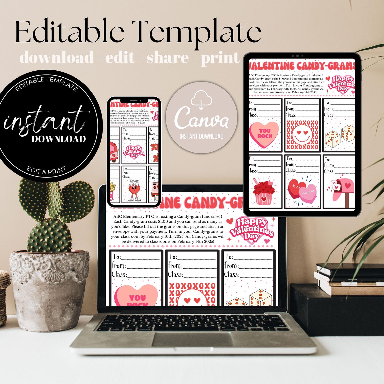 Candy Grams Fundraiser, Retro Editable Valentine Candy Grams, Printable ...