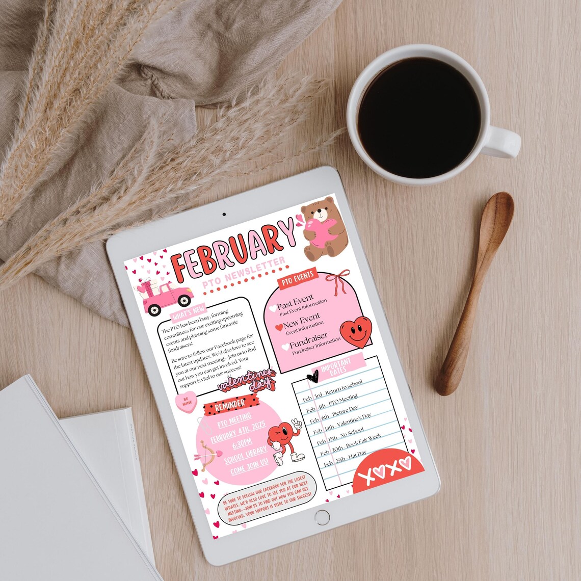 February Newsletter, PTO, PTA, Classroom Information, Canva Template ...