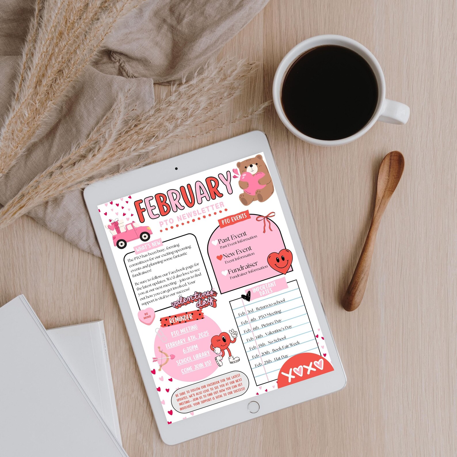 February Newsletter, PTO, PTA, Classroom Information, Canva Template ...