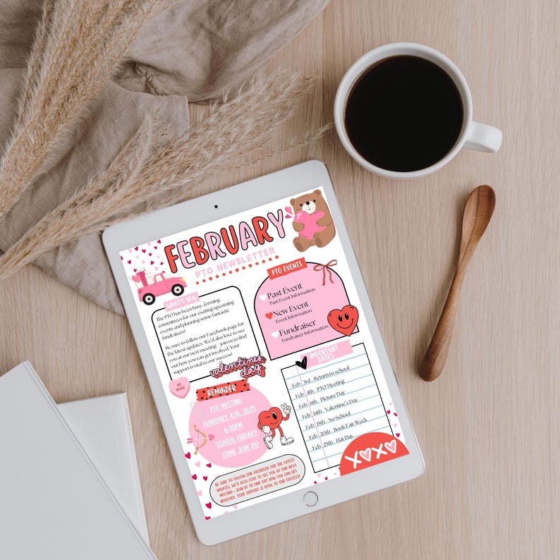 February Newsletter, PTO, PTA, Classroom Information, Canva Template ...