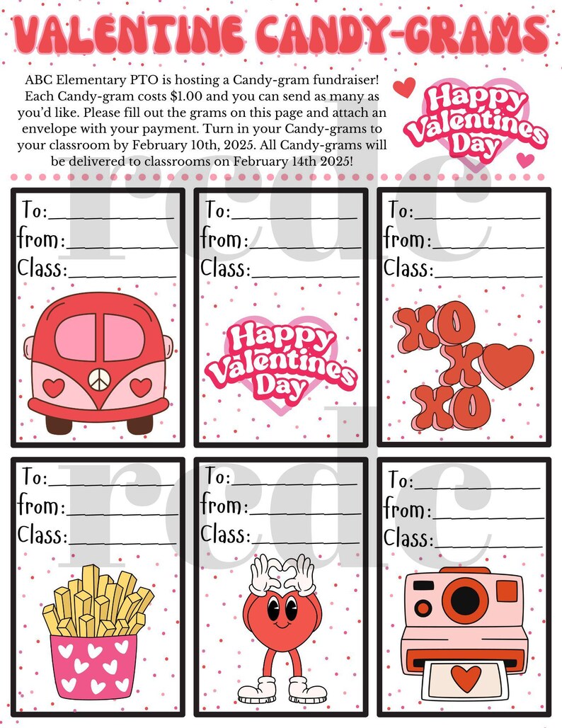 Candy Grams Fundraiser, Retro Editable Valentine Candy Grams, Printable ...