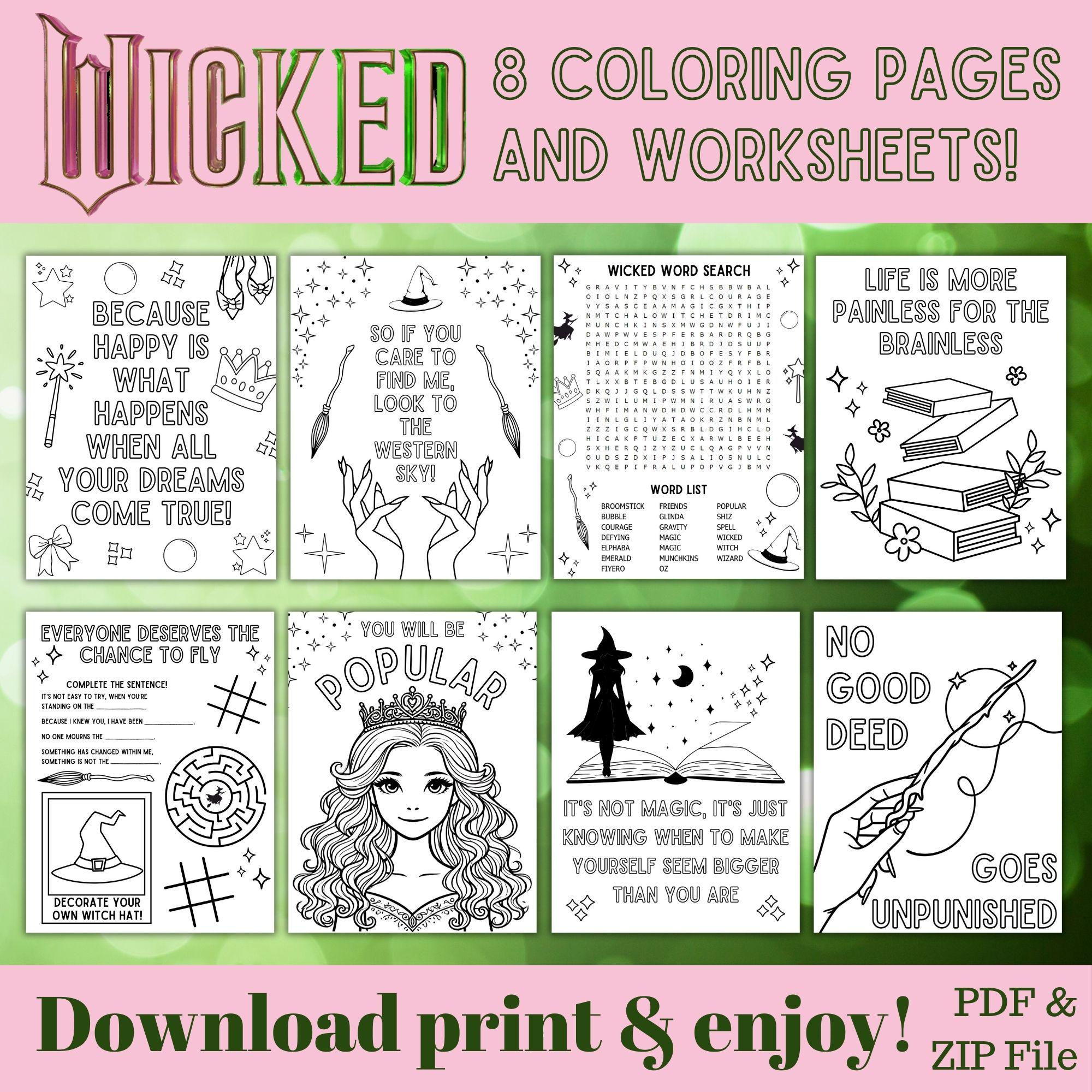 Wicked Coloring Pages, Digital Printable, Glinda, Elphaba, Wicked ...