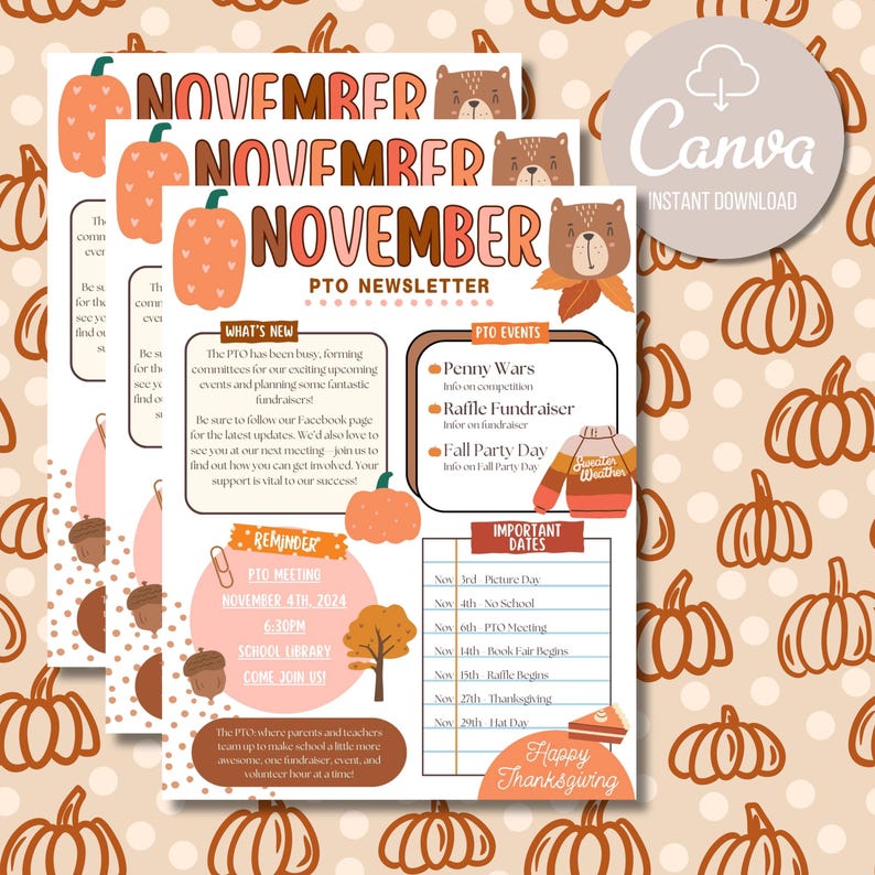 Cute November Newsletter, PTO News, PTA, Teacher Classroom, Fall ...