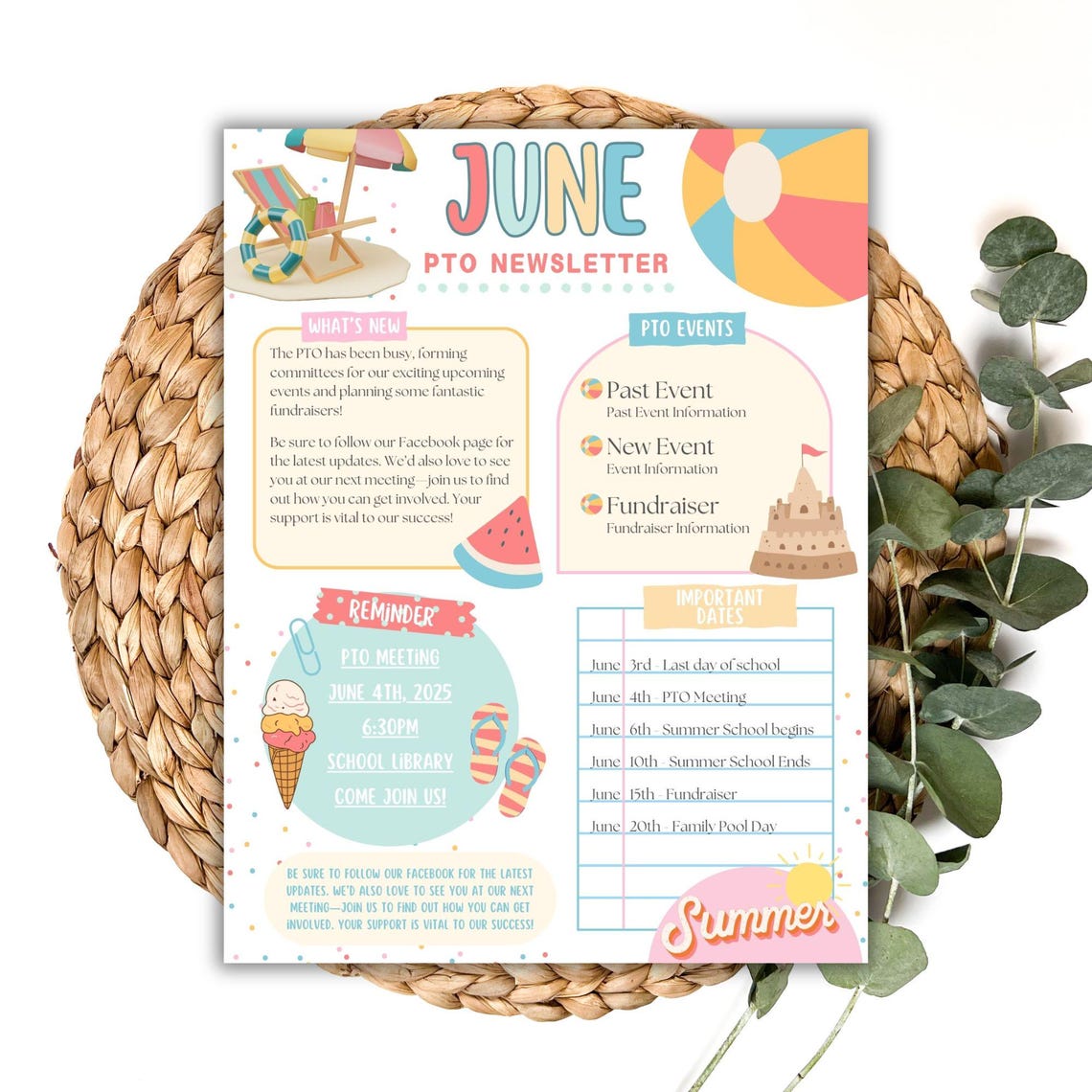 June Newsletter, PTO News, PTA, Teacher Classroom, Customize Newsletter ...