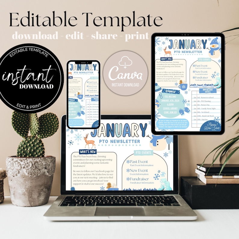 January Newsletter, PTO, PTA, Classroom Information, Canva Template ...
