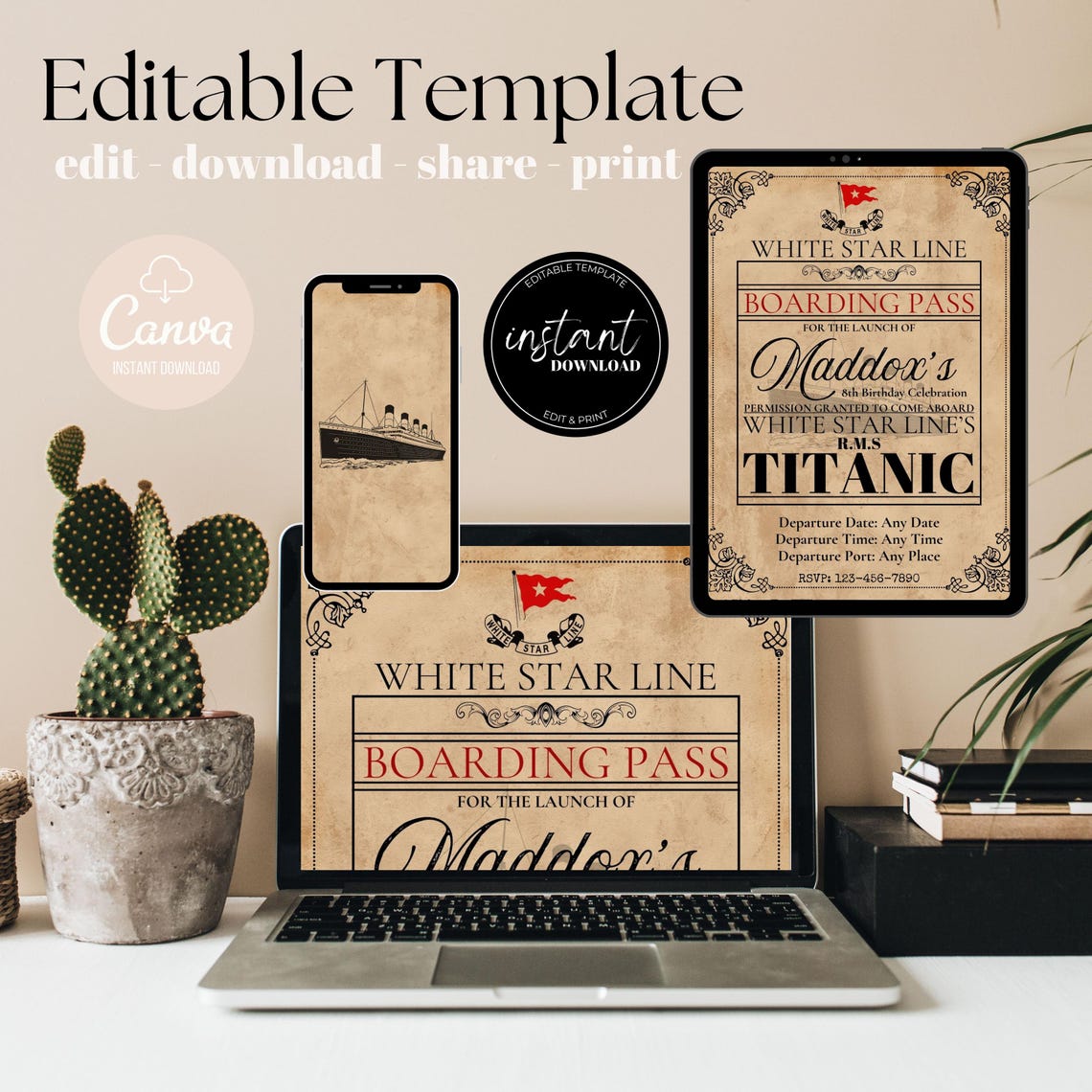 Titanic Birthday Invitation, Boat Birthday, Editable Digital Template ...
