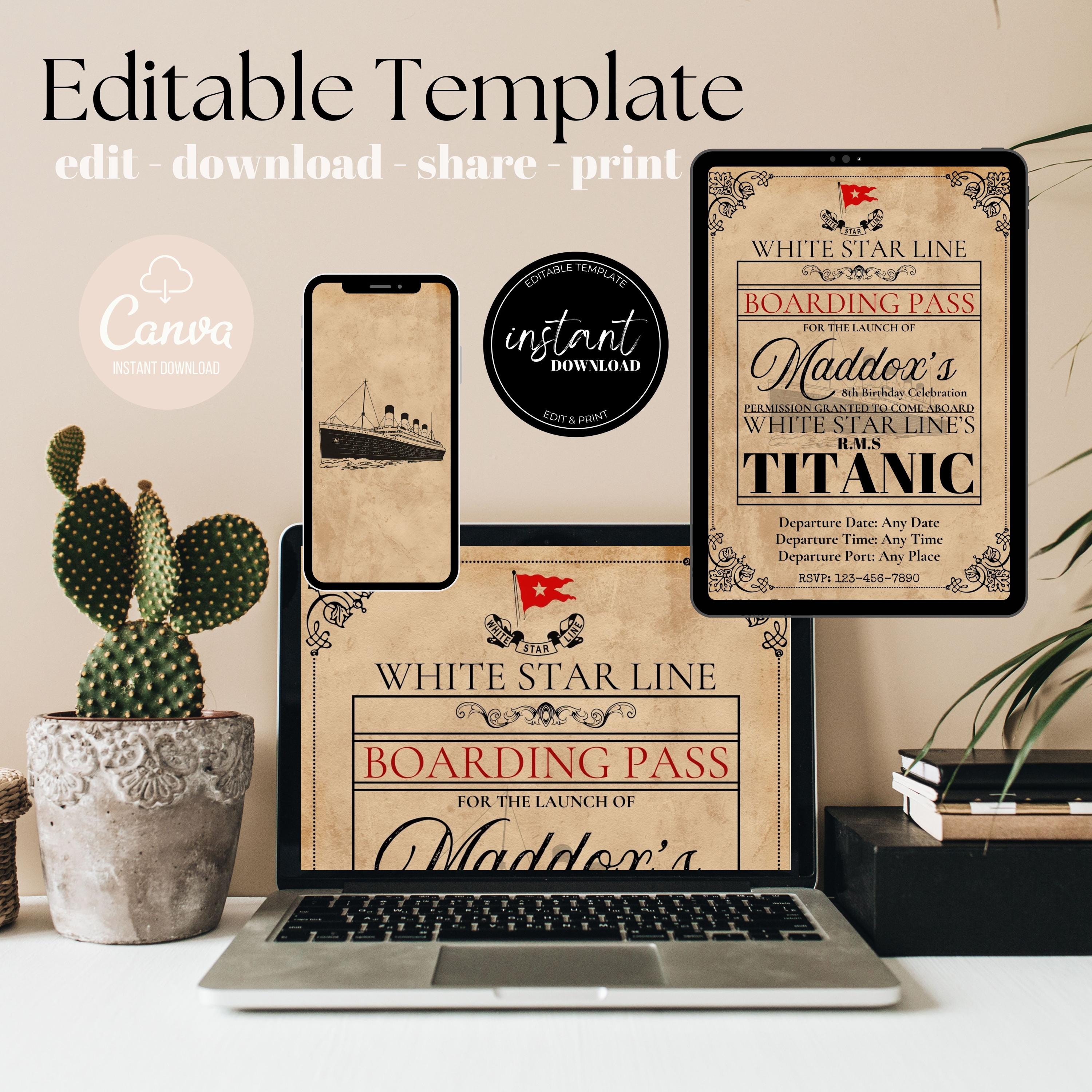 Titanic Birthday Invitation, Boat Birthday, Editable Digital Template ...