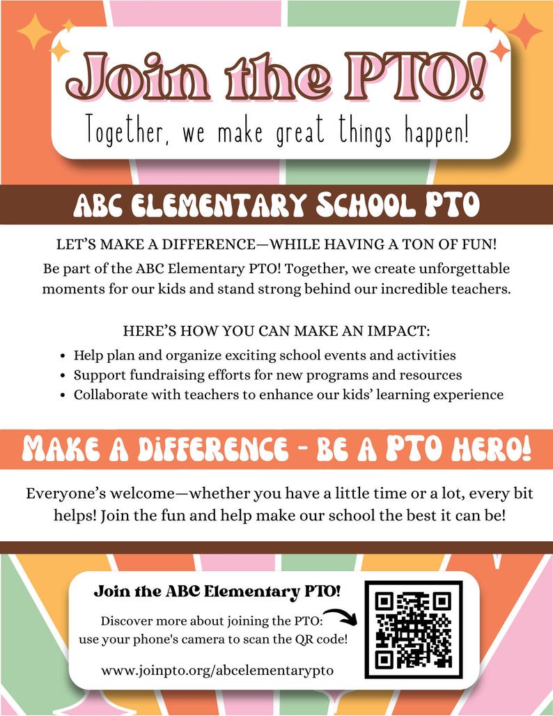 Retro PTO Flyer Template: Editable School Parent Invite (canva Download ...