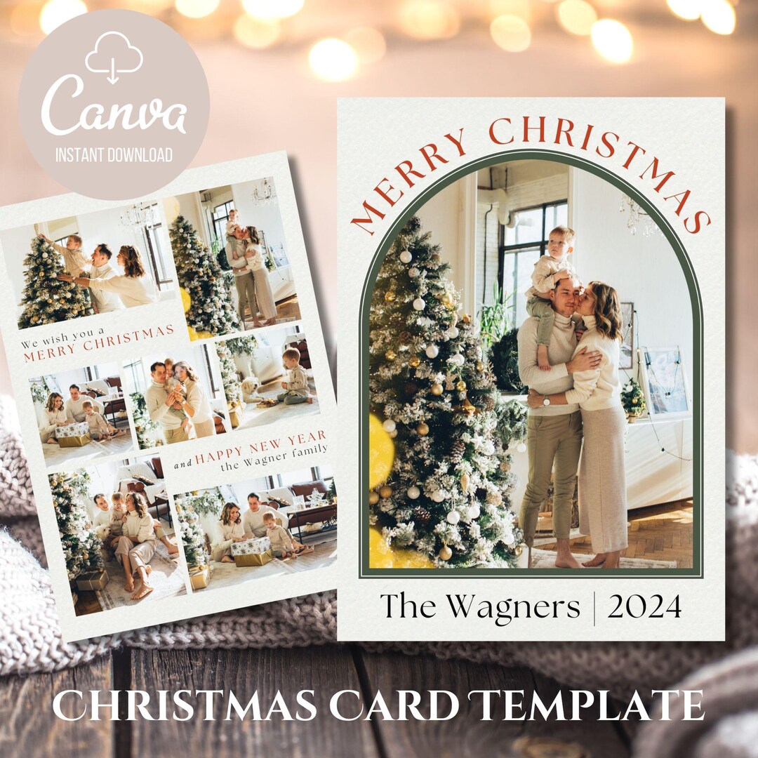 Editable Christmas Card Template, DIY Holiday Card, Canva, Digital ...