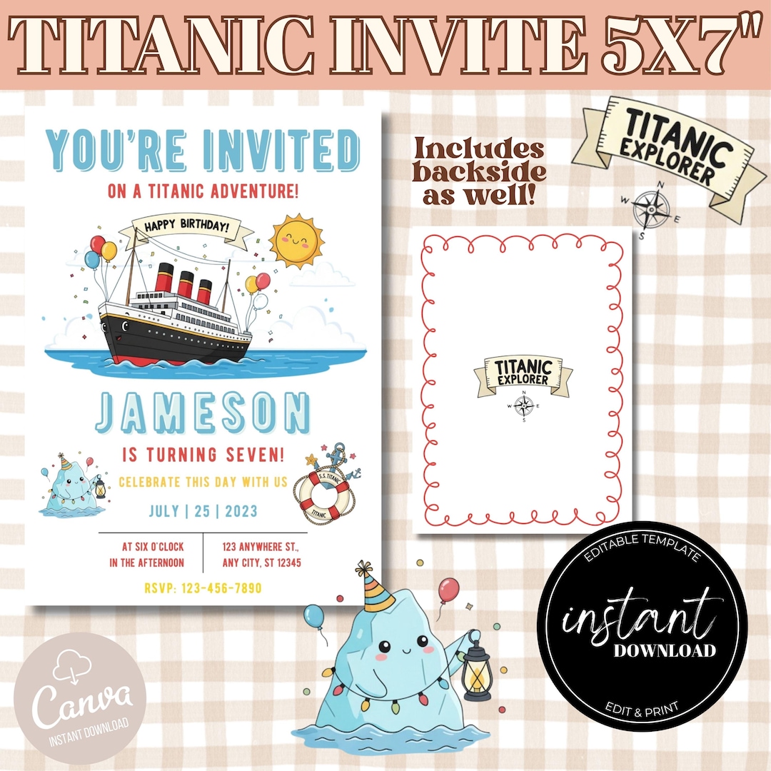 Titanic Birthday Invitation Template: Editable Boat Party Invite ...