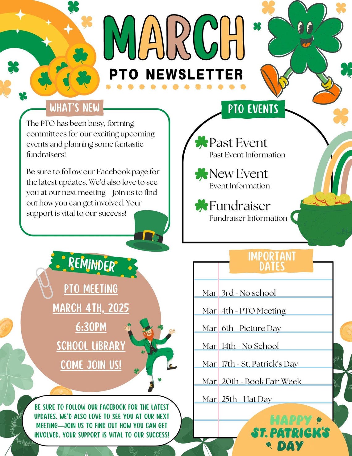 March Newsletter, PTO News, PTA, Teacher Classroom, St Patricks Day ...