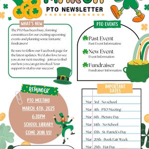 March Newsletter, PTO News, PTA, Teacher Classroom, St Patricks Day ...