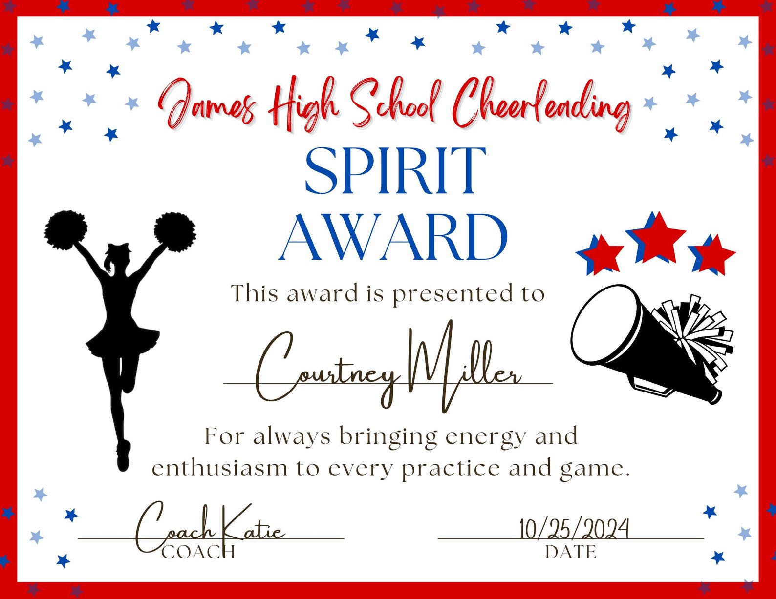 Editable Cheerleading Certificate, Cheer Award, Customize, Canva ...