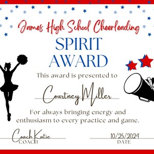 Editable Cheerleading Certificate, Cheer Award, Customize, Canva ...