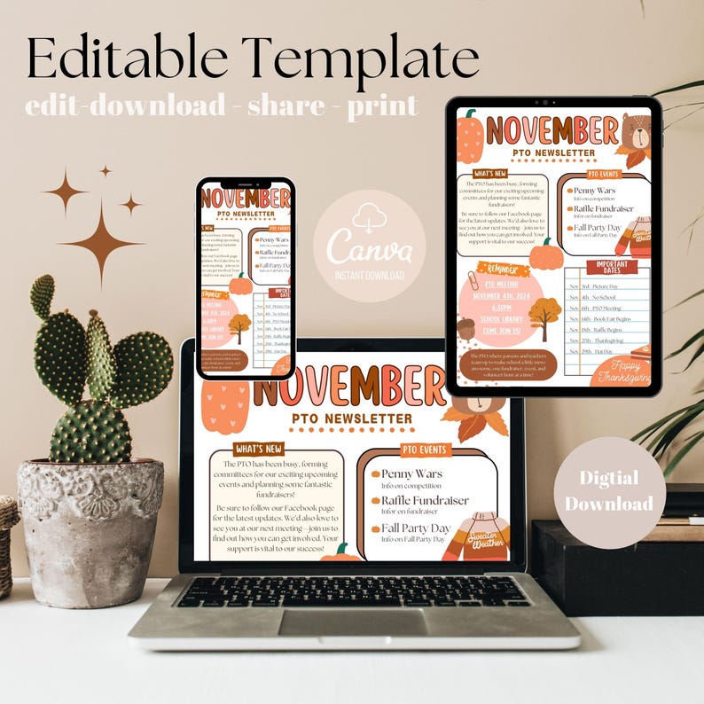 Cute November Newsletter, PTO News, PTA, Teacher Classroom, Fall ...