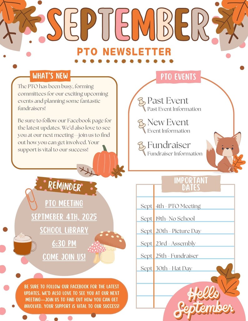August Newsletter, PTO News, PTA, Teacher Classroom, Fall Newsletter ...