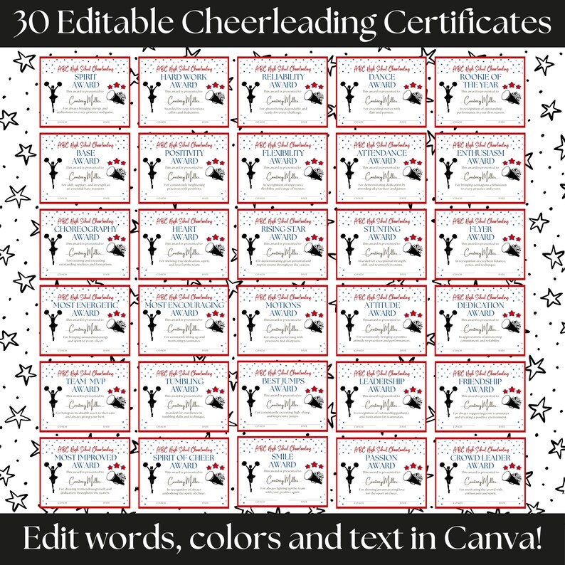 Editable Cheerleading Certificate, Cheer Award, Customize, Canva ...