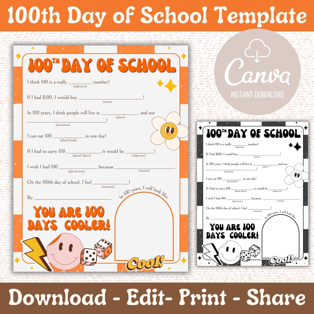 100th Day of School Template, Retro Editable Classroom Activity ...