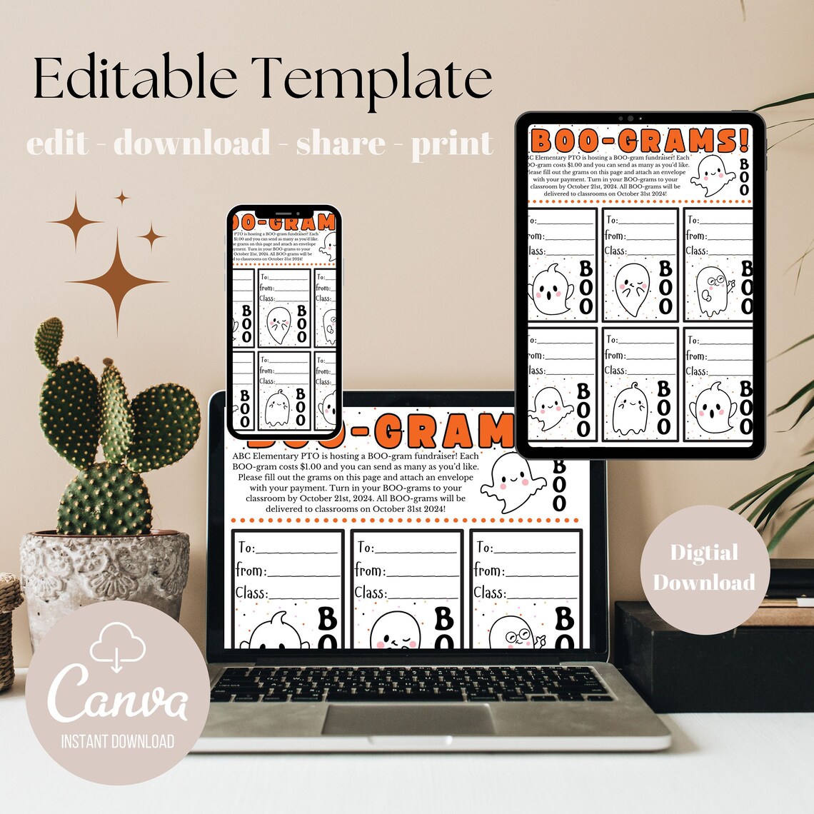 Boo Grams Fundraiser, Editable Halloween Candy Grams, Printable Boo ...