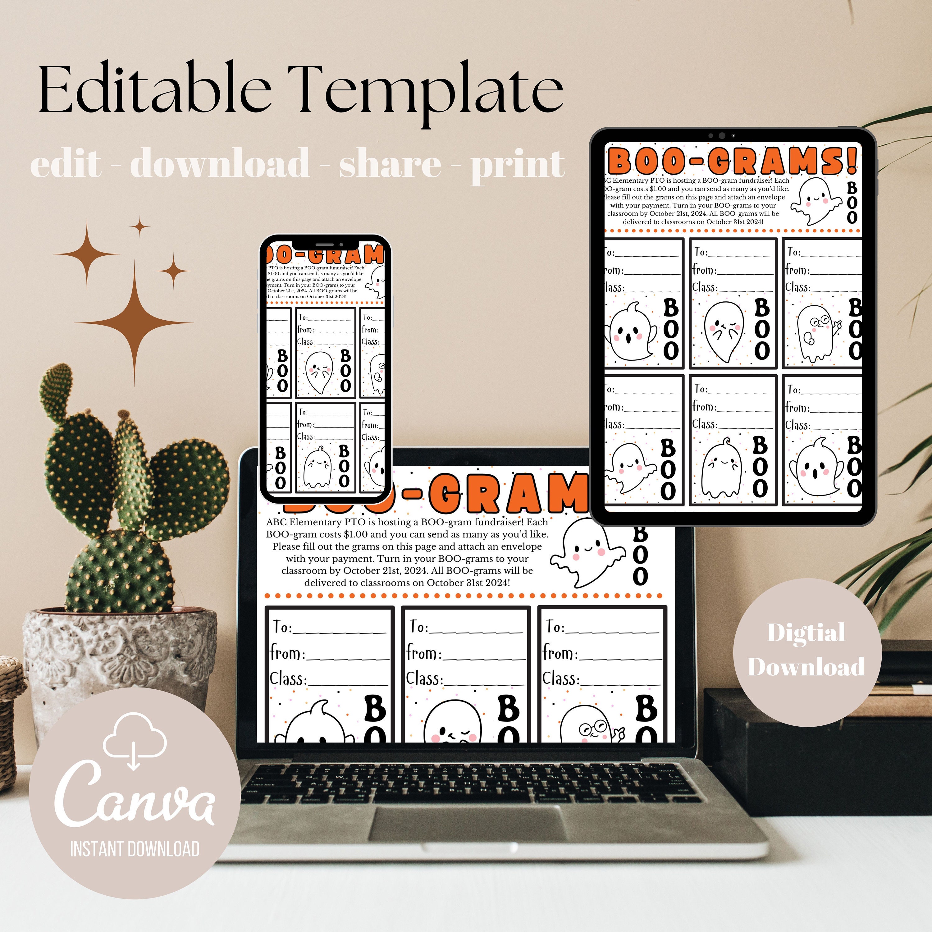 Boo Grams Fundraiser, Editable Halloween Candy Grams, Printable Boo ...