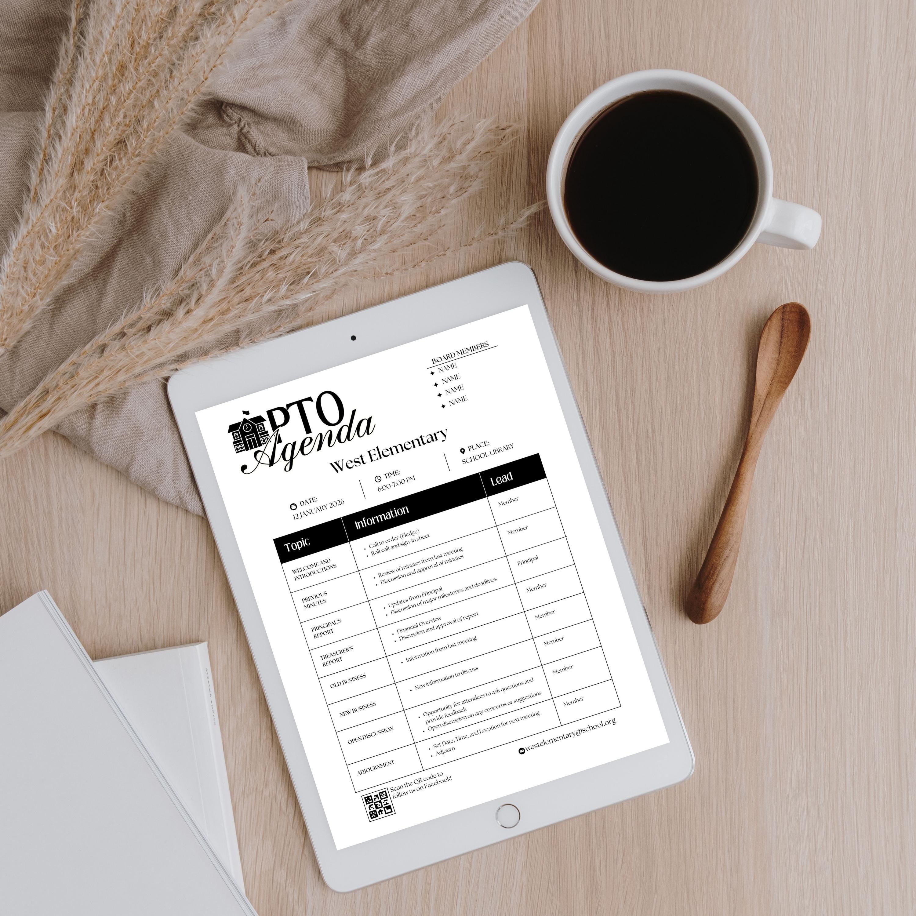 Agenda Template, PTO, PTA, Meeting, Minutes, Canva Template, School ...