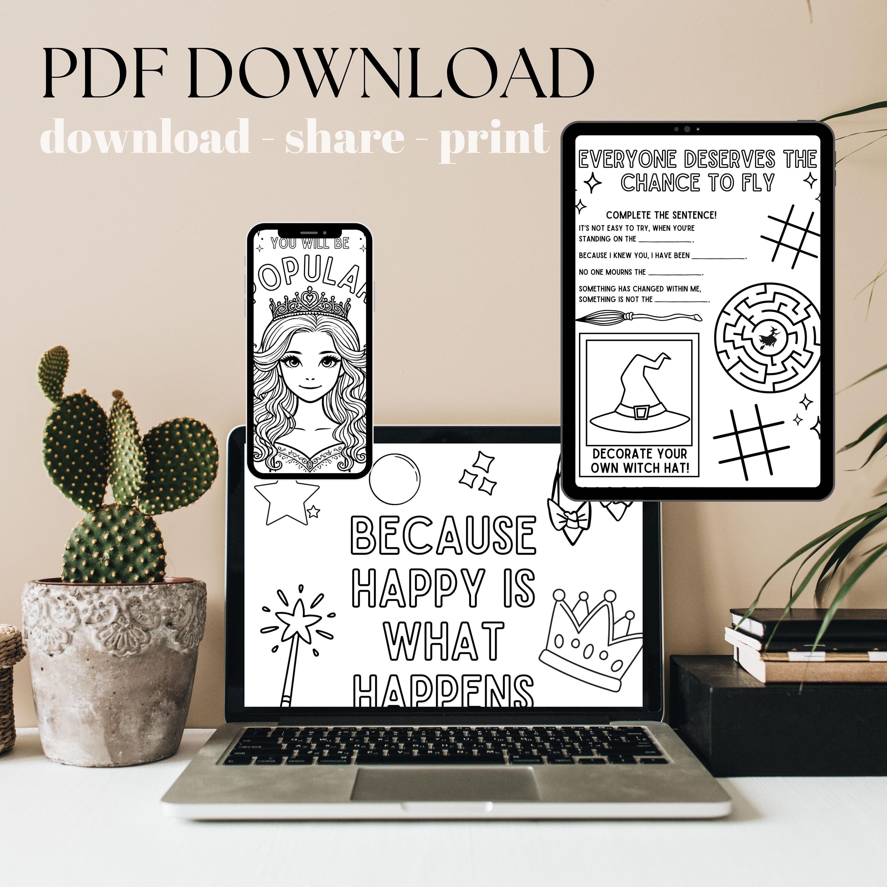 Wicked Coloring Pages, Digital Printable, Glinda, Elphaba, Wicked ...
