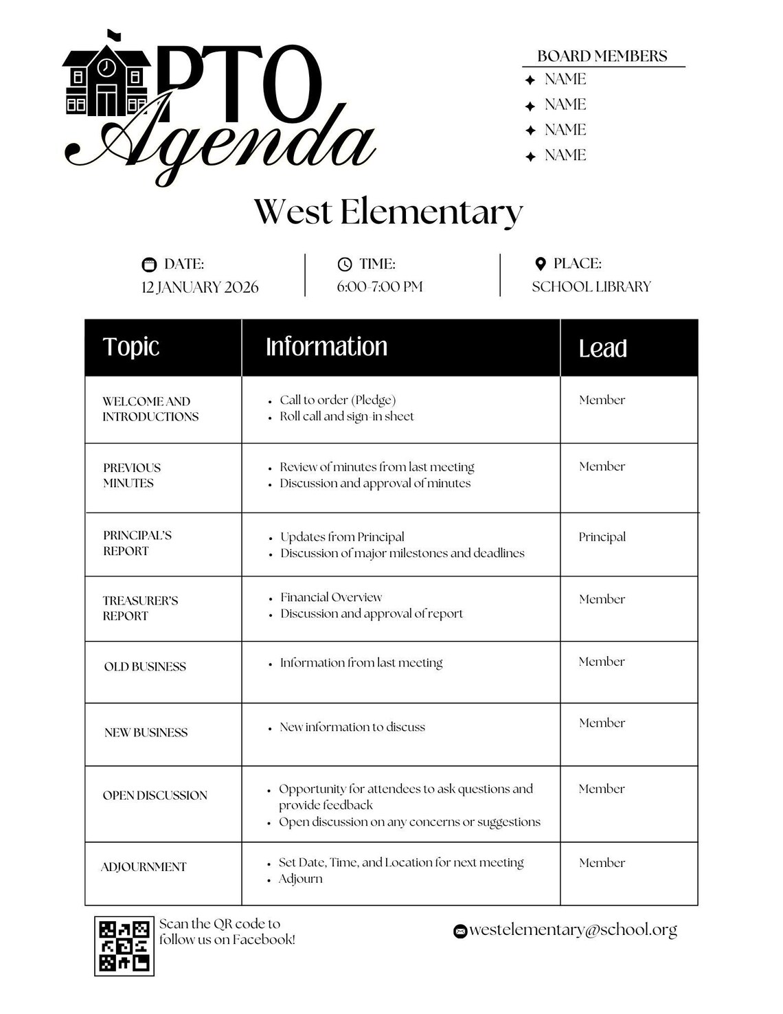 Agenda Template, PTO, PTA, Meeting, Minutes, Canva Template, School ...