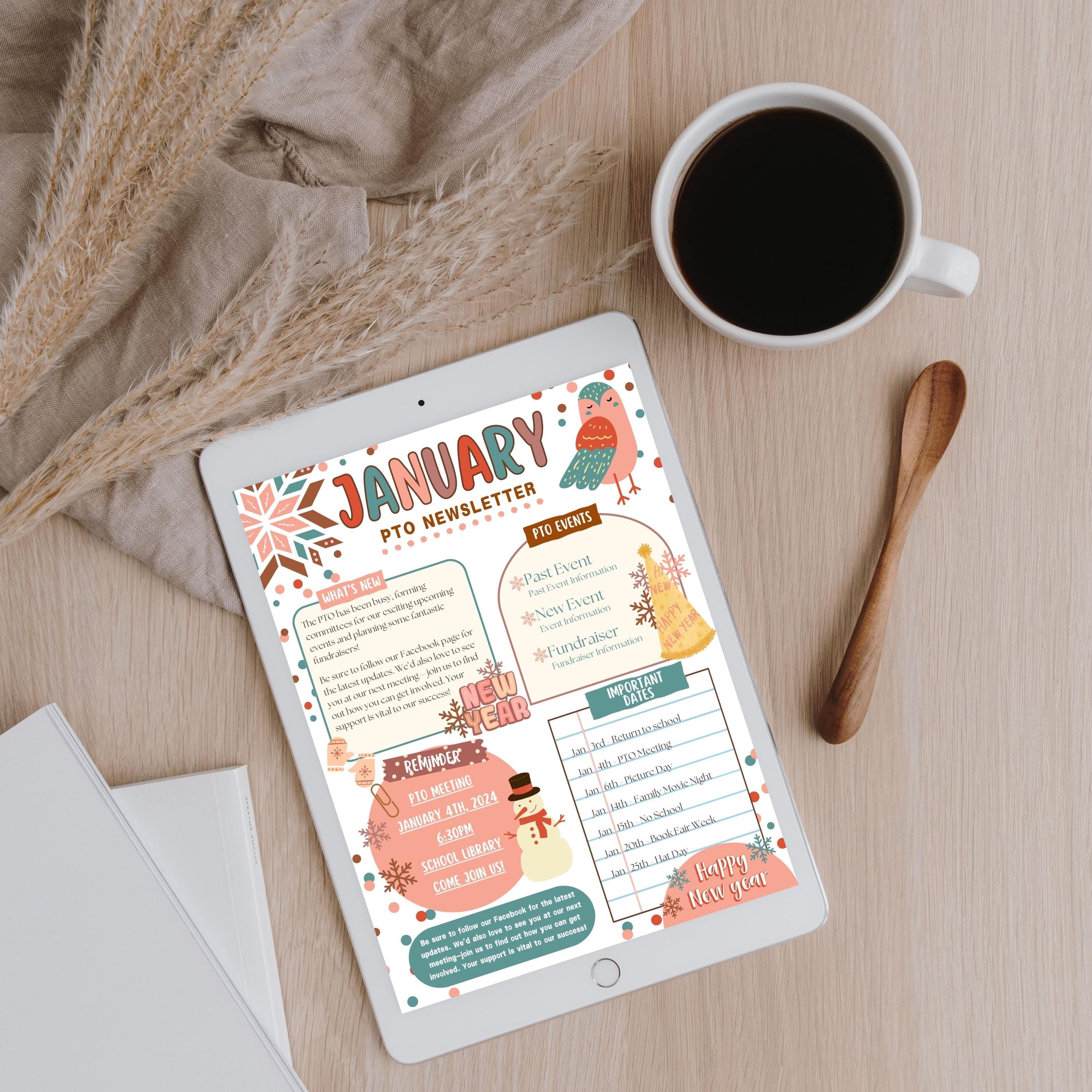 January Newsletter, PTO, PTA, Classroom Information, Canva Template ...