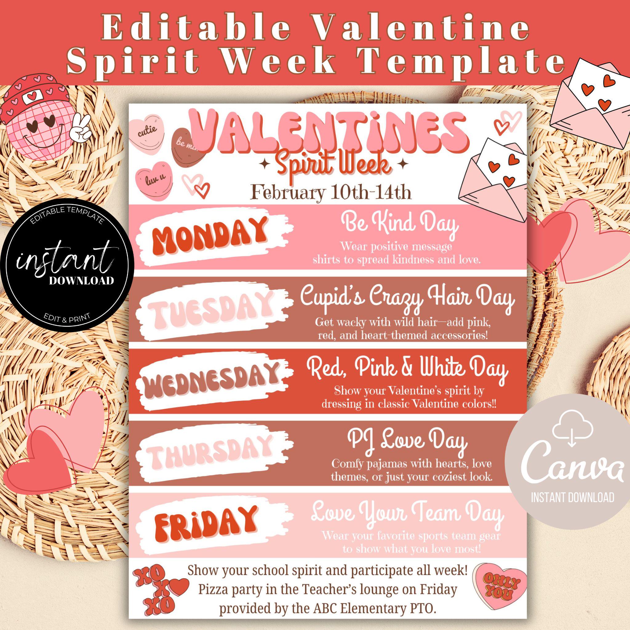 Valentine Spirit Week, Editable Flyer, Classroom Party, Invitation ...